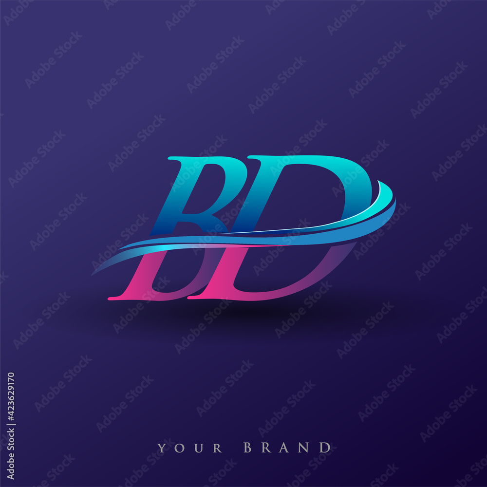 BD initial logo company name colored blue and magenta swoosh design ...