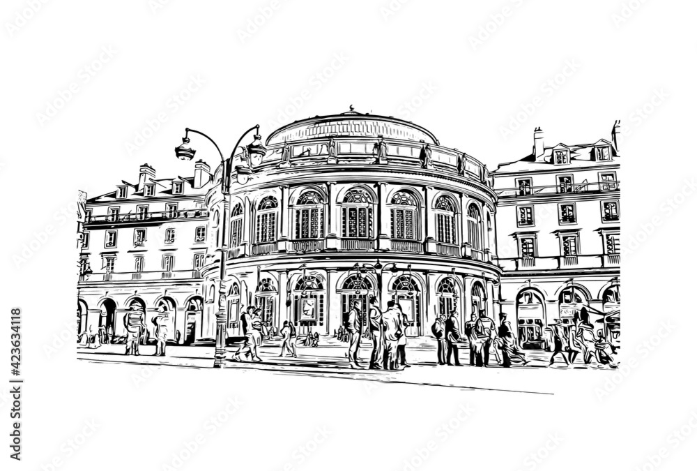 Building view with landmark of Rennes is the city in France. Hand drawn ...