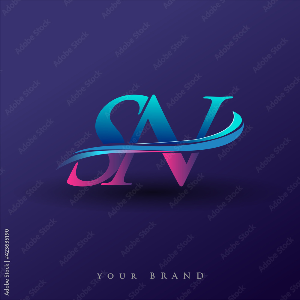 SN initial logo company name colored blue and magenta swoosh design ...