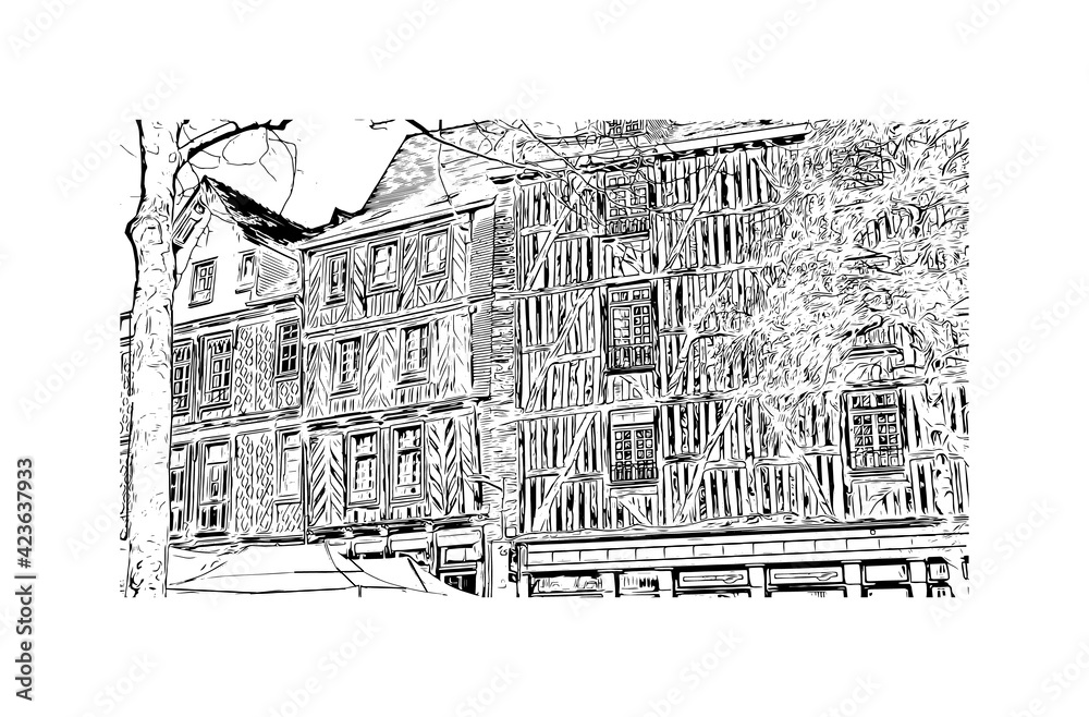 Building view with landmark of Rennes is the city in France. Hand drawn ...