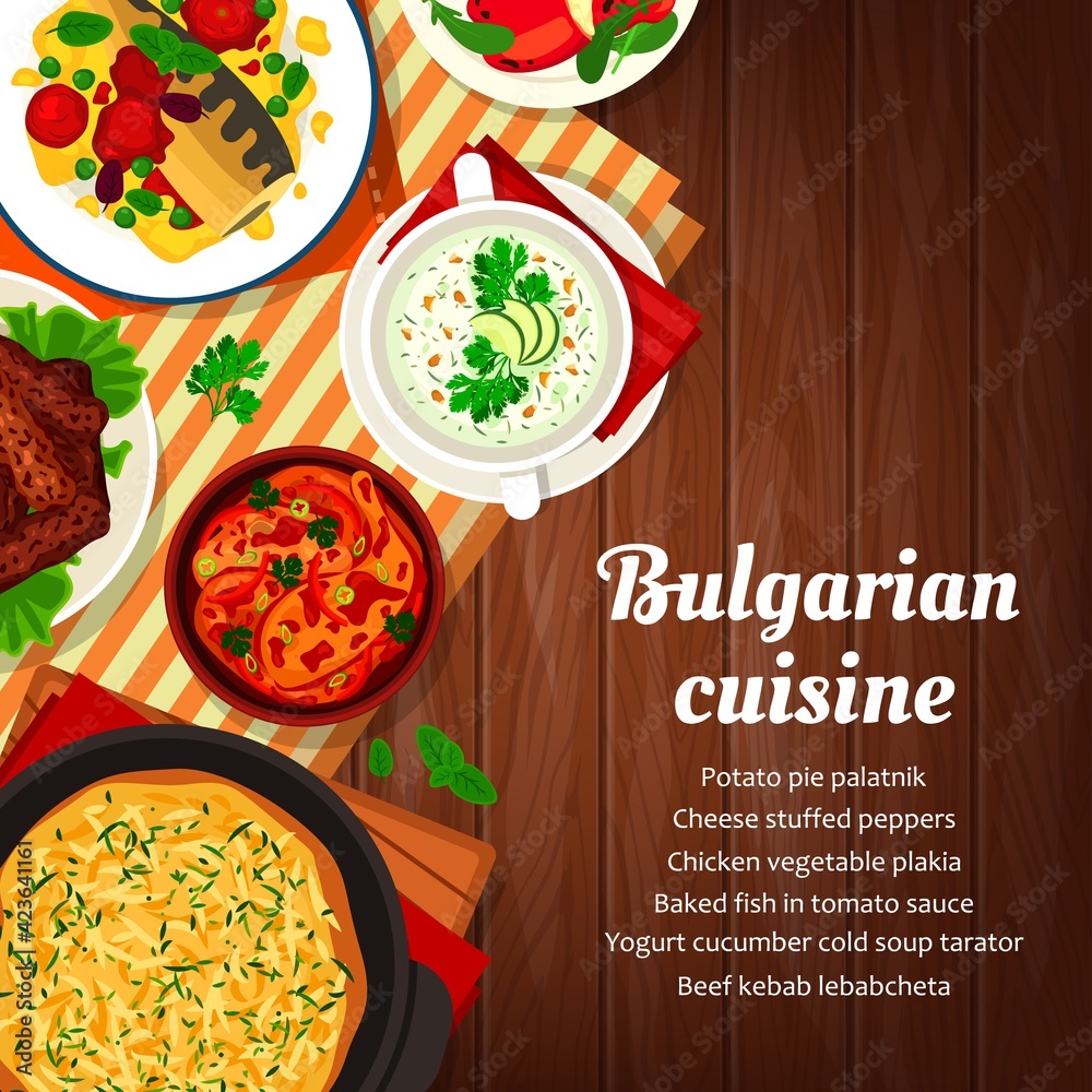 Bulgarian cuisine food menu, dishes and meals, vector Bulgaria ...