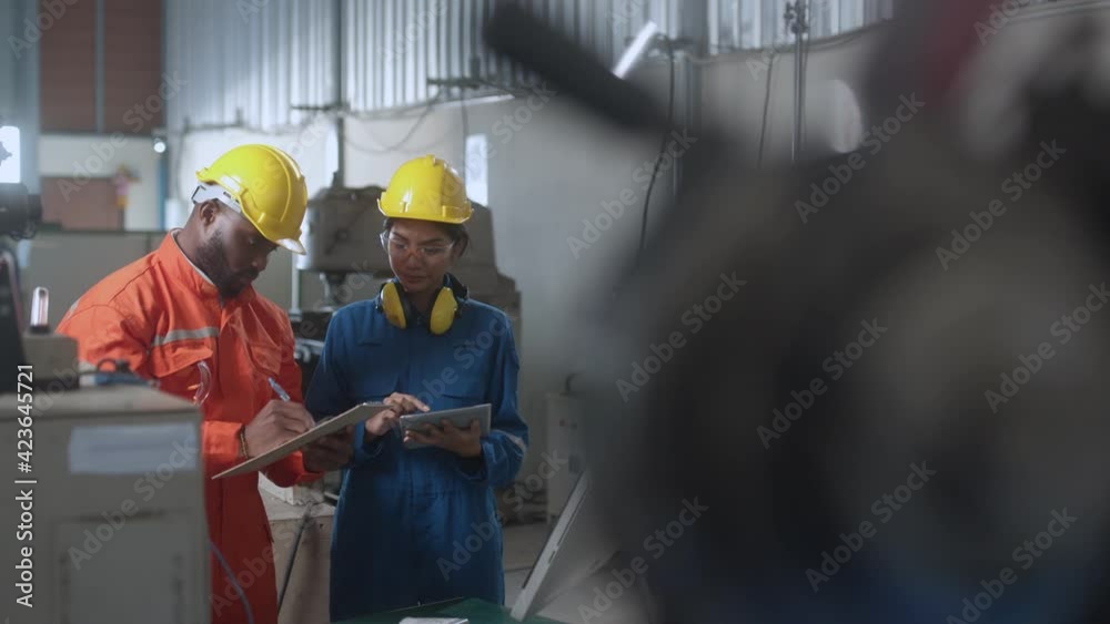 engineer cooperation male and female technician maintenance control ...