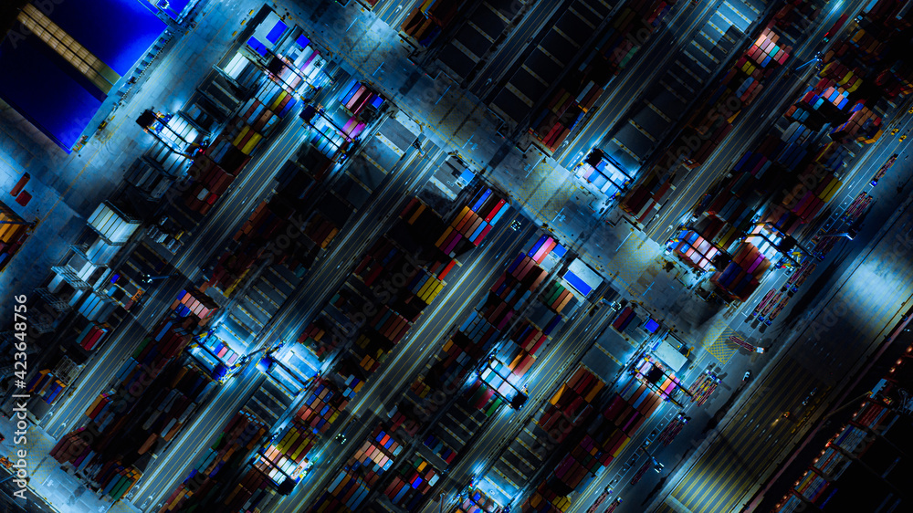 Container truck operations in container yard. Business logistic ...