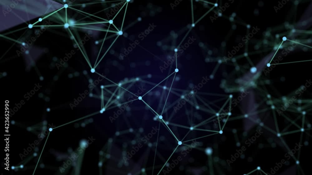 4K digital connection abstract animation dots and lines on blue ...