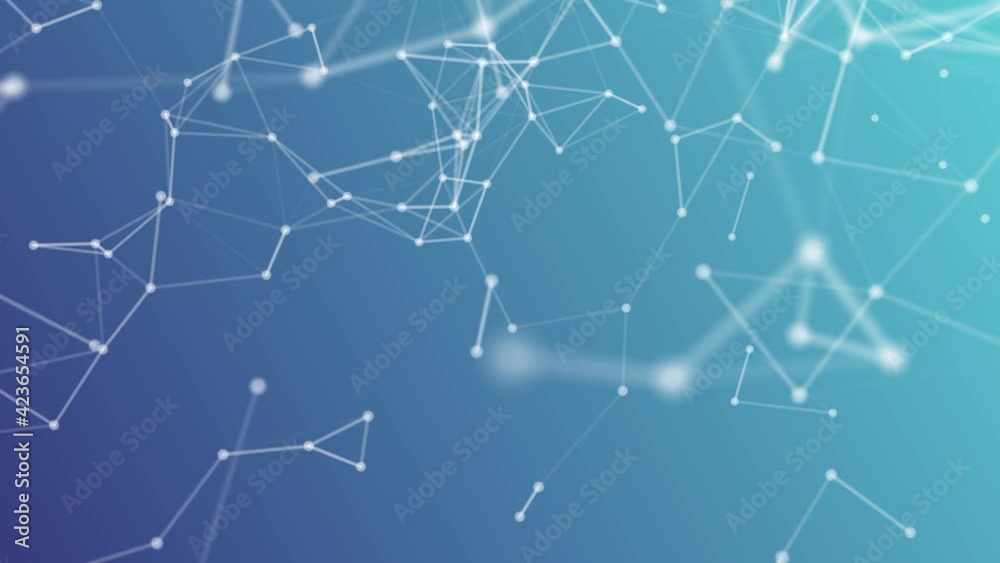 4K digital connection abstract animation dots and lines on blue ...