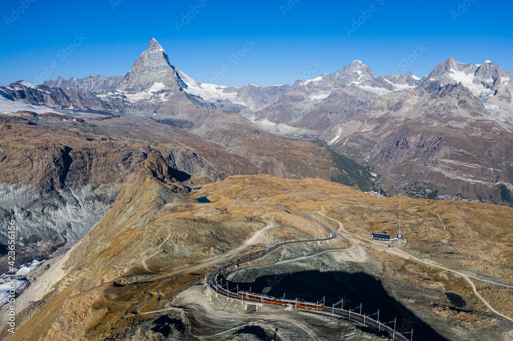 Stunning aerial view of the Gornergrat railway with the famous ...