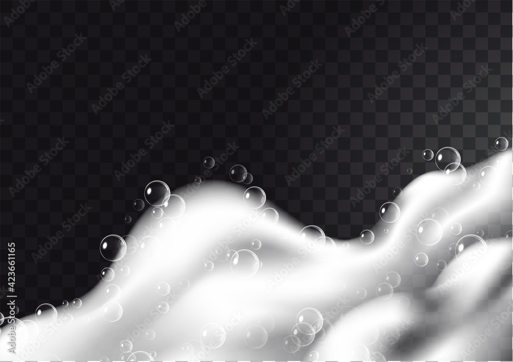 Realistic background with Soap foam. Bath laundry white bubbles ...