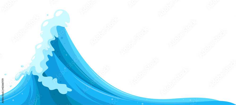 Curling water surge background. Tsunami wave in cartoon style. Vector ...