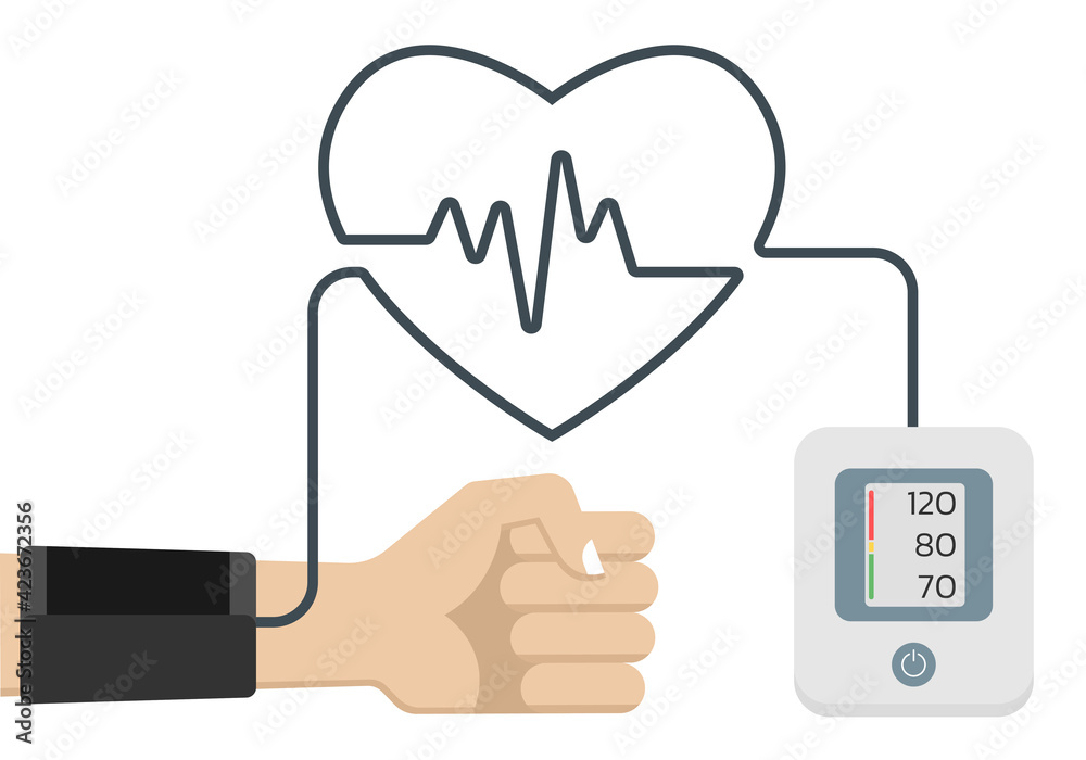 Blood pressure measuring concept with arm, blood pressure monitor or ...