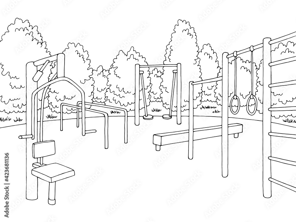 Workout park sport constructor graphic black white landscape sketch ...