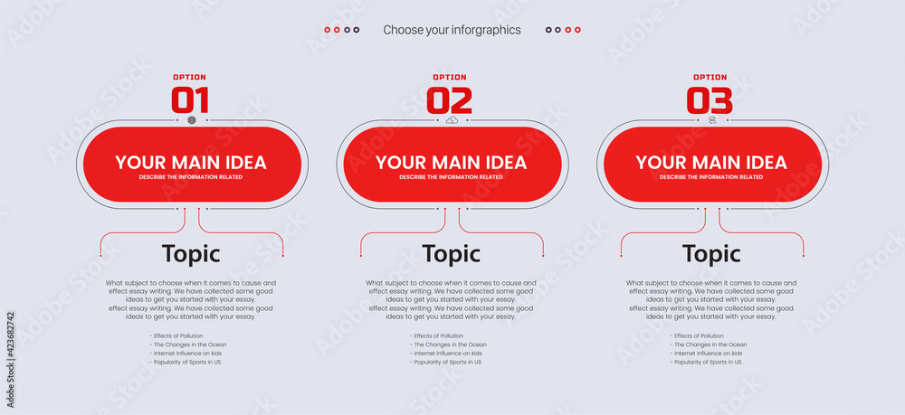 Three red Options of infographic templates design, 3 modern red ...