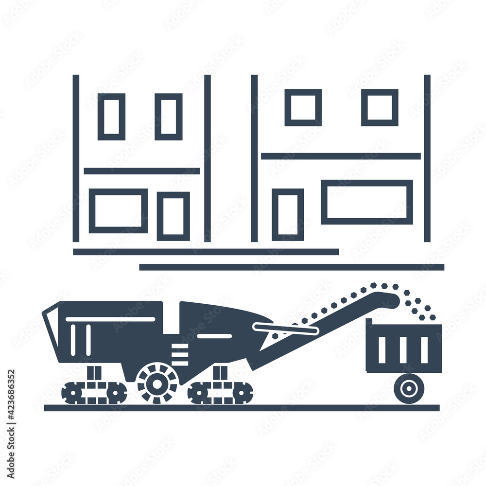 Vector black icon pavement milling machine, asphalt cold planer Stock ...