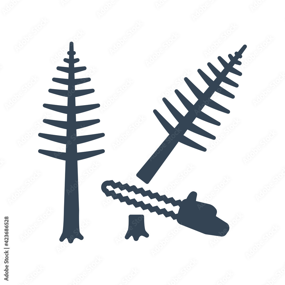 Vector black icon forestry and silviculture, cutting tree, saw Stock ...