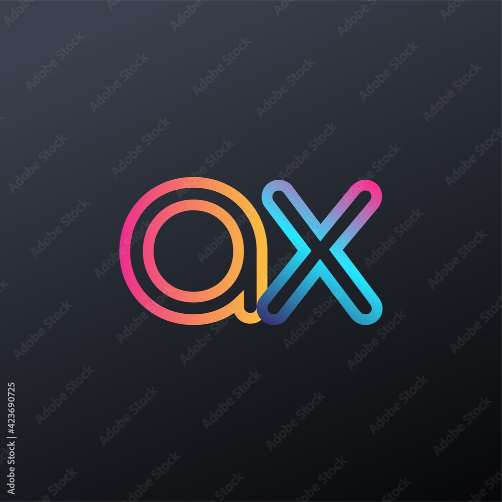 initial logo AX lowercase letter, colorful blue, orange and pink ...