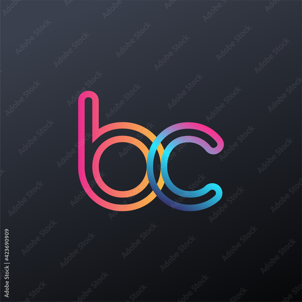 initial logo BC lowercase letter, colorful blue, orange and pink ...