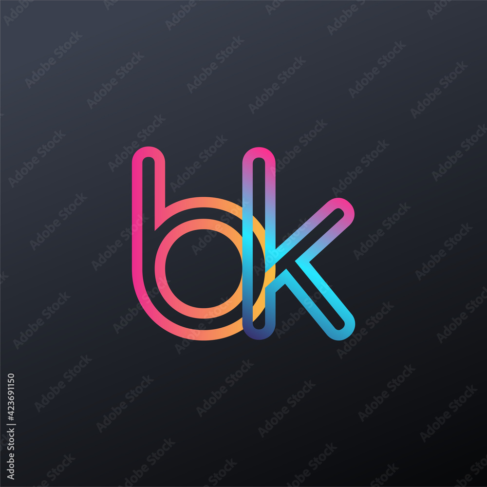 initial logo BK lowercase letter, colorful blue, orange and pink ...