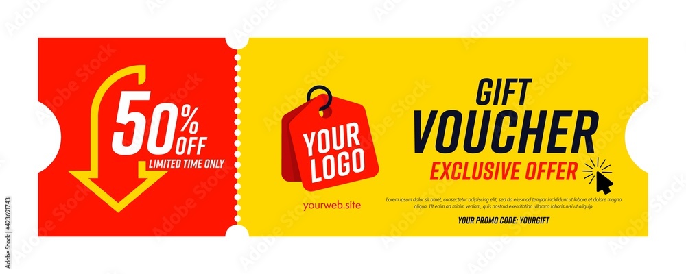 Coupon template with exclusive offer up to 50 percent off. Gift voucher ...