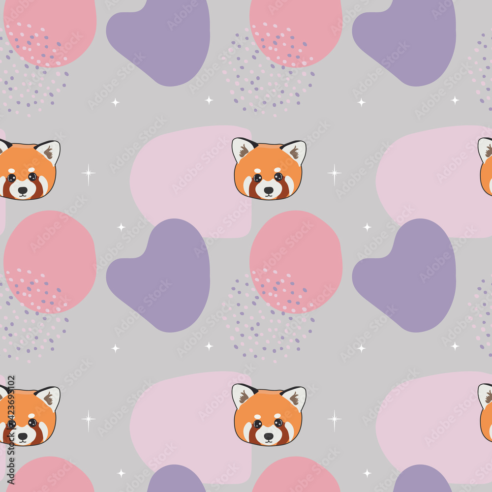 Seamless abstract pattern with cartoon red panda. Baby texture for ...