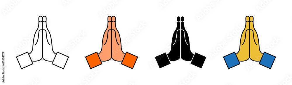 Hand with pray. Icon of namaste. Emoji for thank, sorry, please. Hand ...
