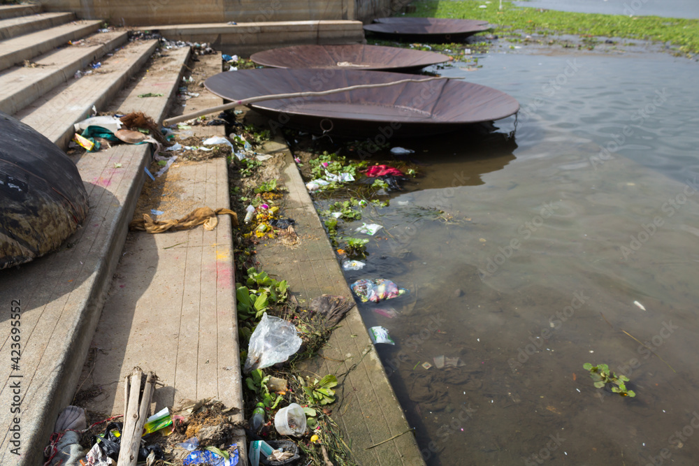 A moving picture of a polluted riverbed in Karnataka,India filled with ...