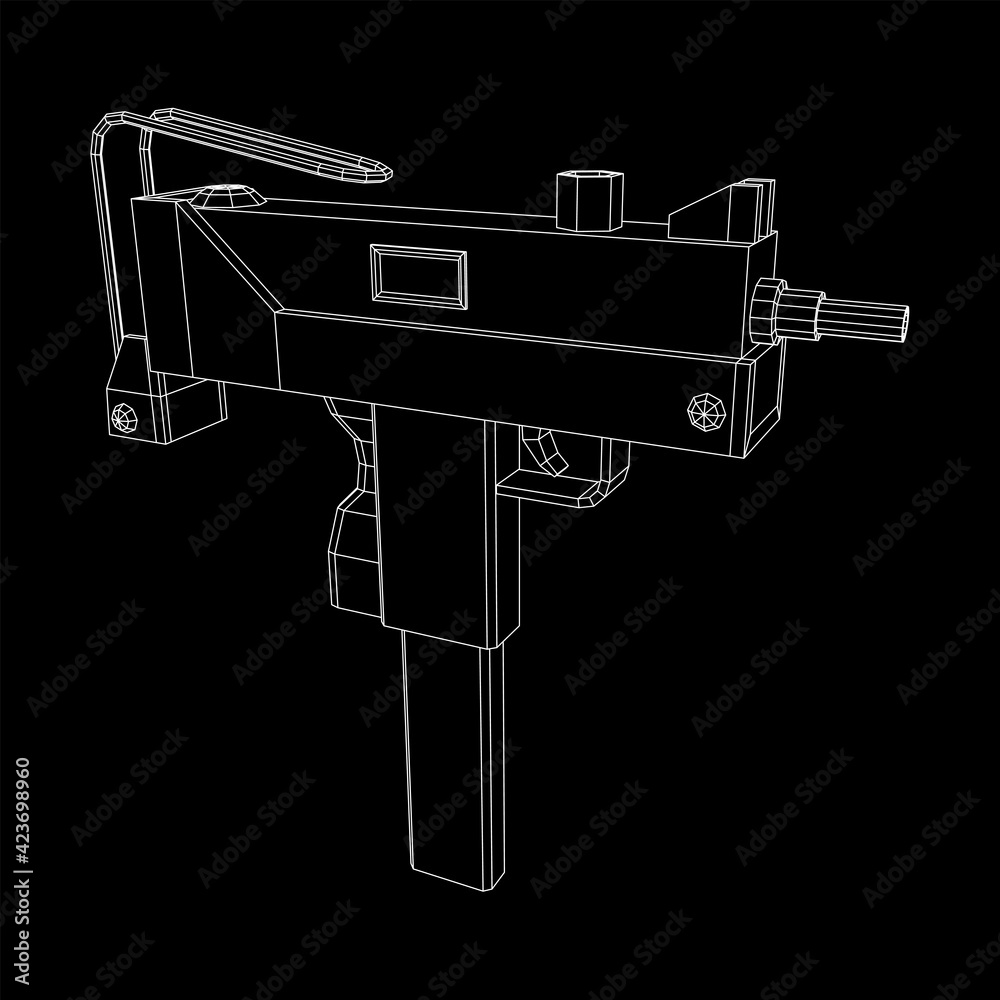 Submachine gun modern firearms pistol. Wireframe low poly mesh Stock ...