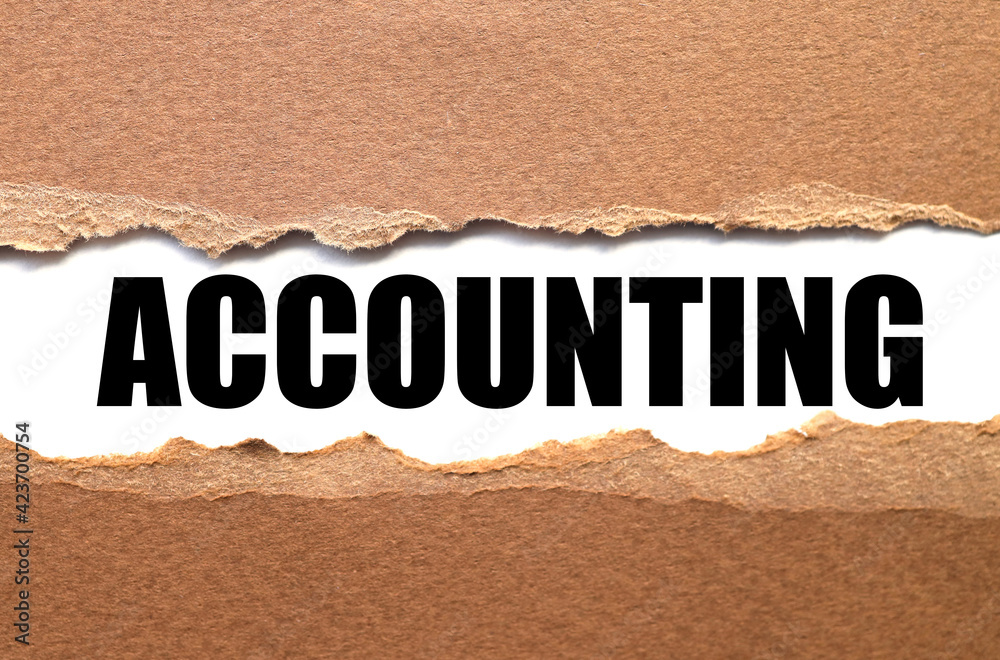 Word accounting, text on white paper over torn paper background. Stock ...