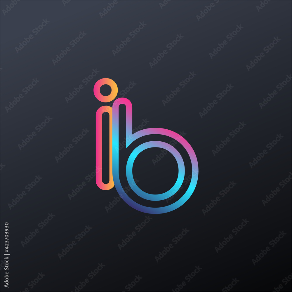initial logo IB lowercase letter, colorful blue, orange and pink ...