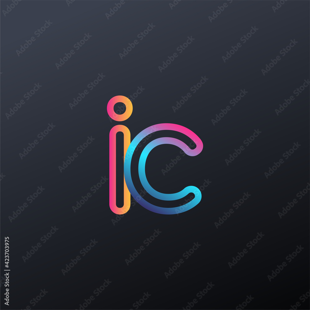 initial logo IC lowercase letter, colorful blue, orange and pink ...