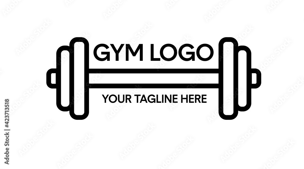 Gym logo Design. Gym icon with name and tagline, with a dumbbell Stock ...