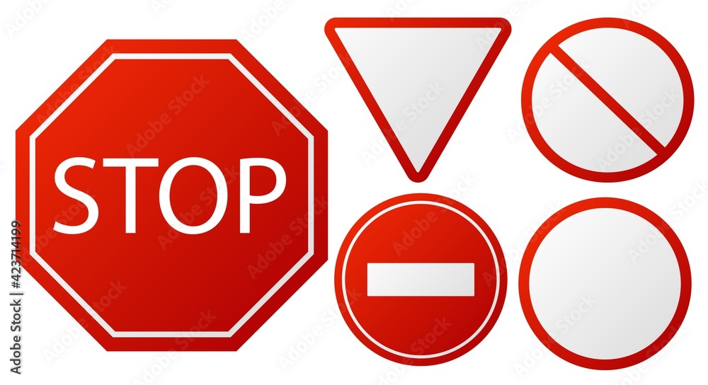 Traffic signs Stop. Restricted road warning sign collection, red police ...