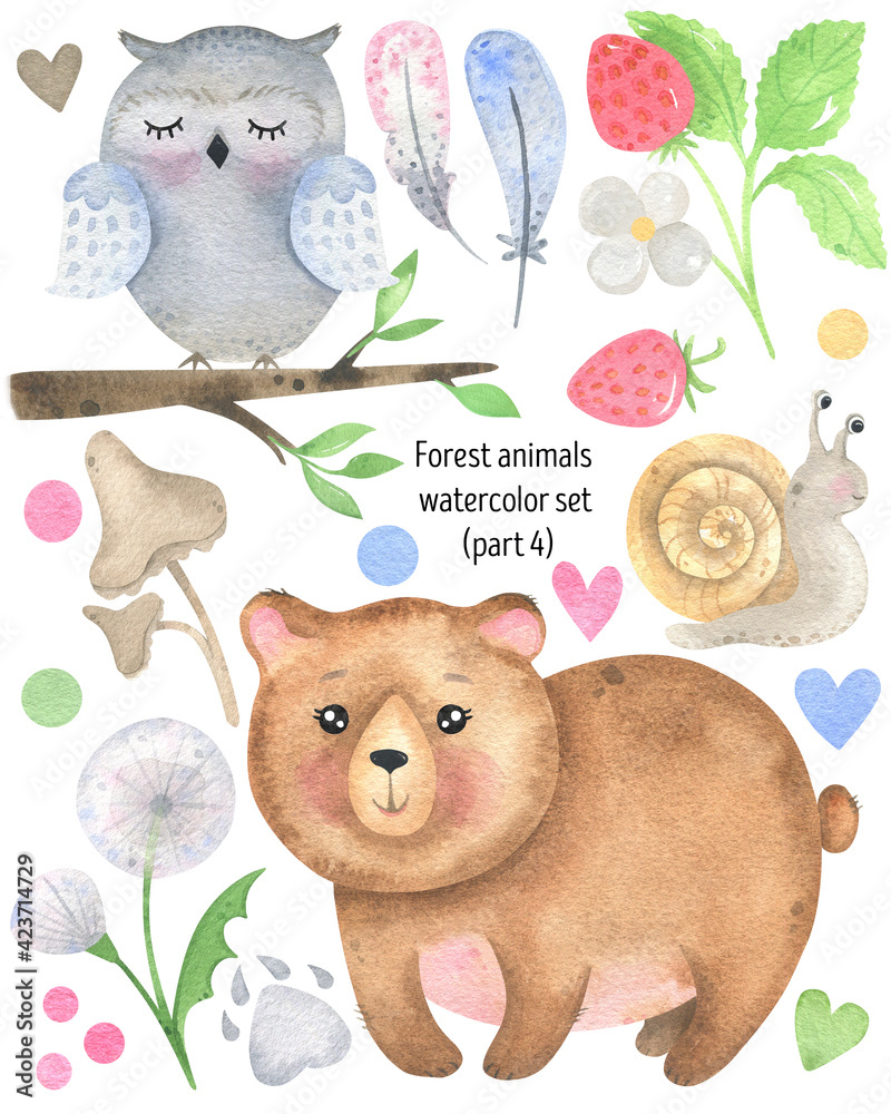 Watercolor funny forest animals clipart. Woodland baby animals ...