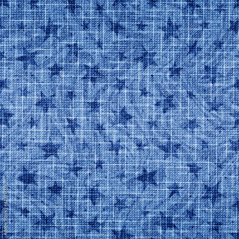 Denim blue color. Star seamless pattern. Indigo texture. Repeat stars ...