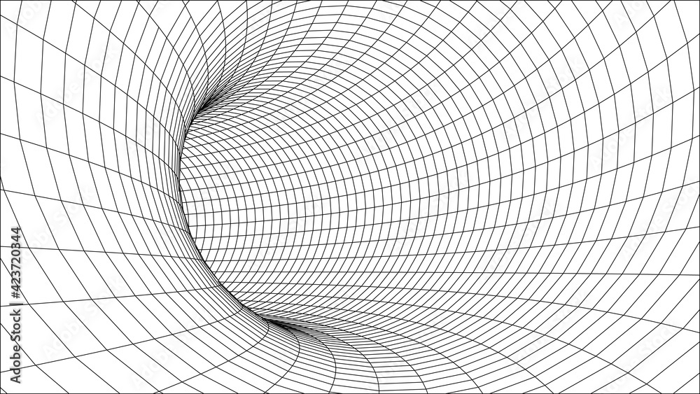 Tunnel or wormhole. Digital 3d wireframe tunnel. 3D tunnel grid ...