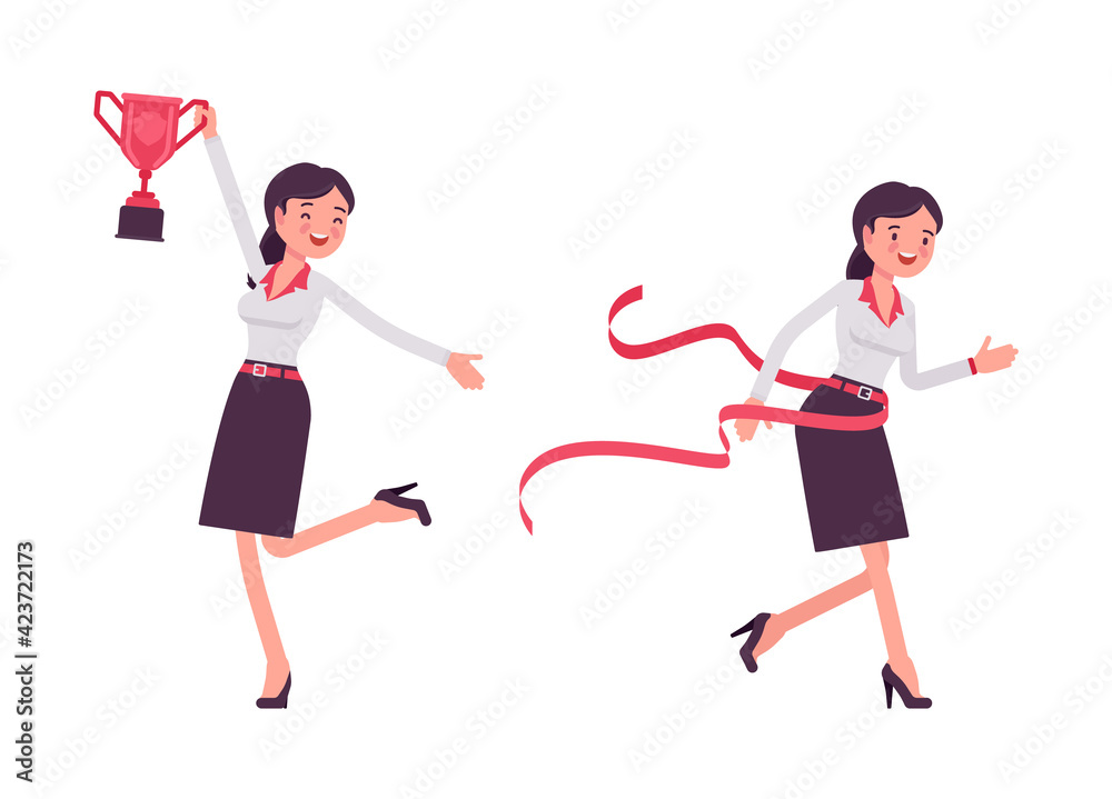 Smart businesswoman, business manager winning ribbon trophy, crossing ...