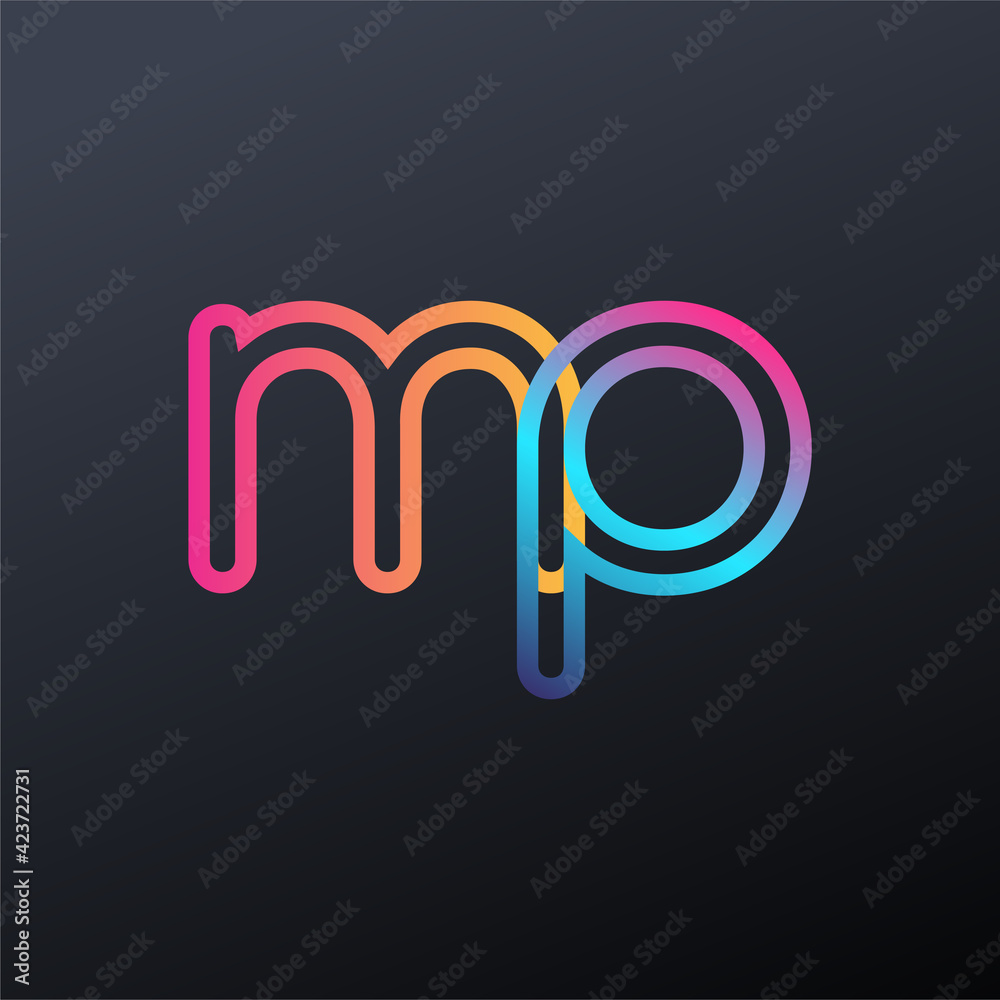 initial logo MP lowercase letter, colorful blue, orange and pink ...