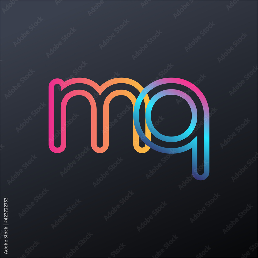 initial logo MQ lowercase letter, colorful blue, orange and pink ...