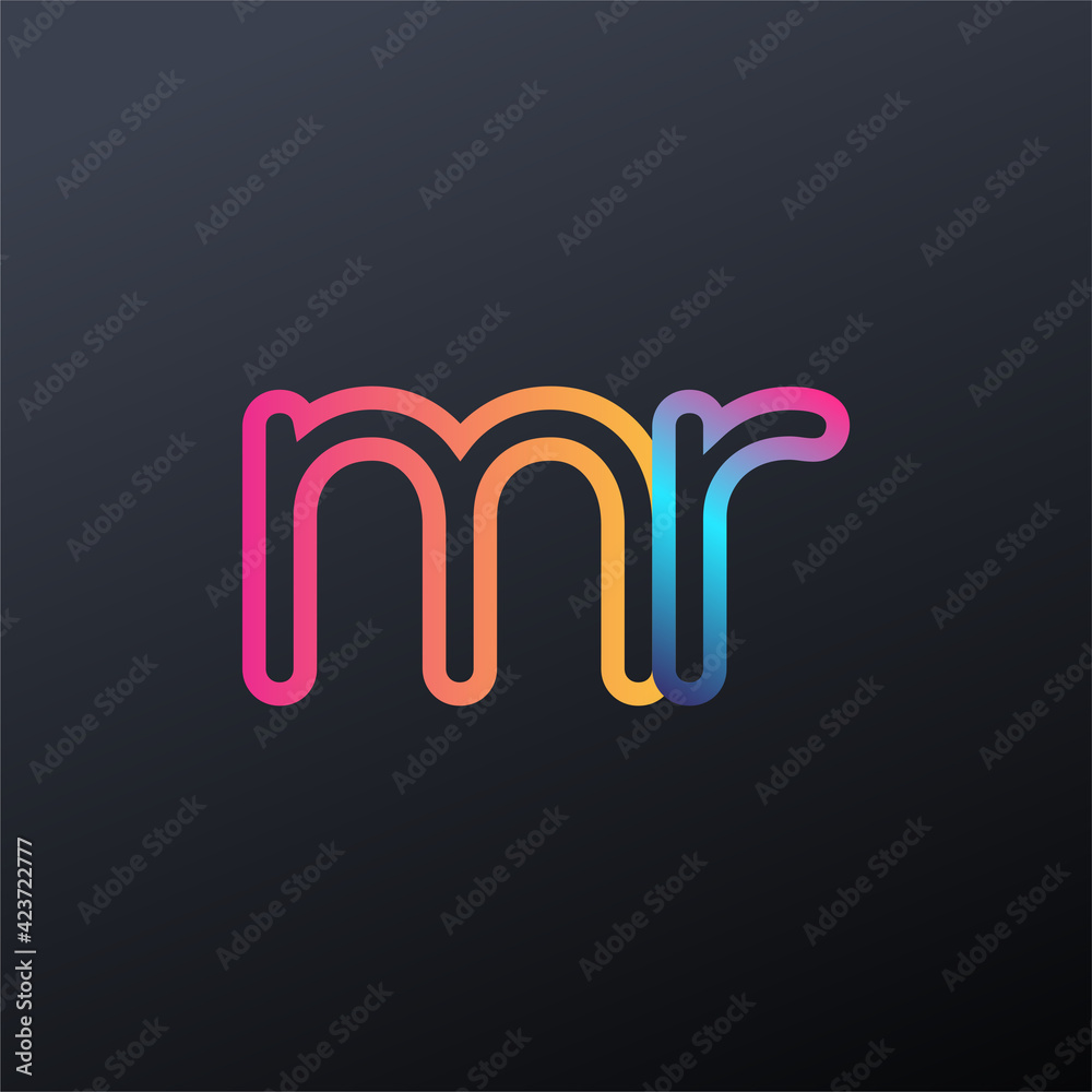initial logo MR lowercase letter, colorful blue, orange and pink ...