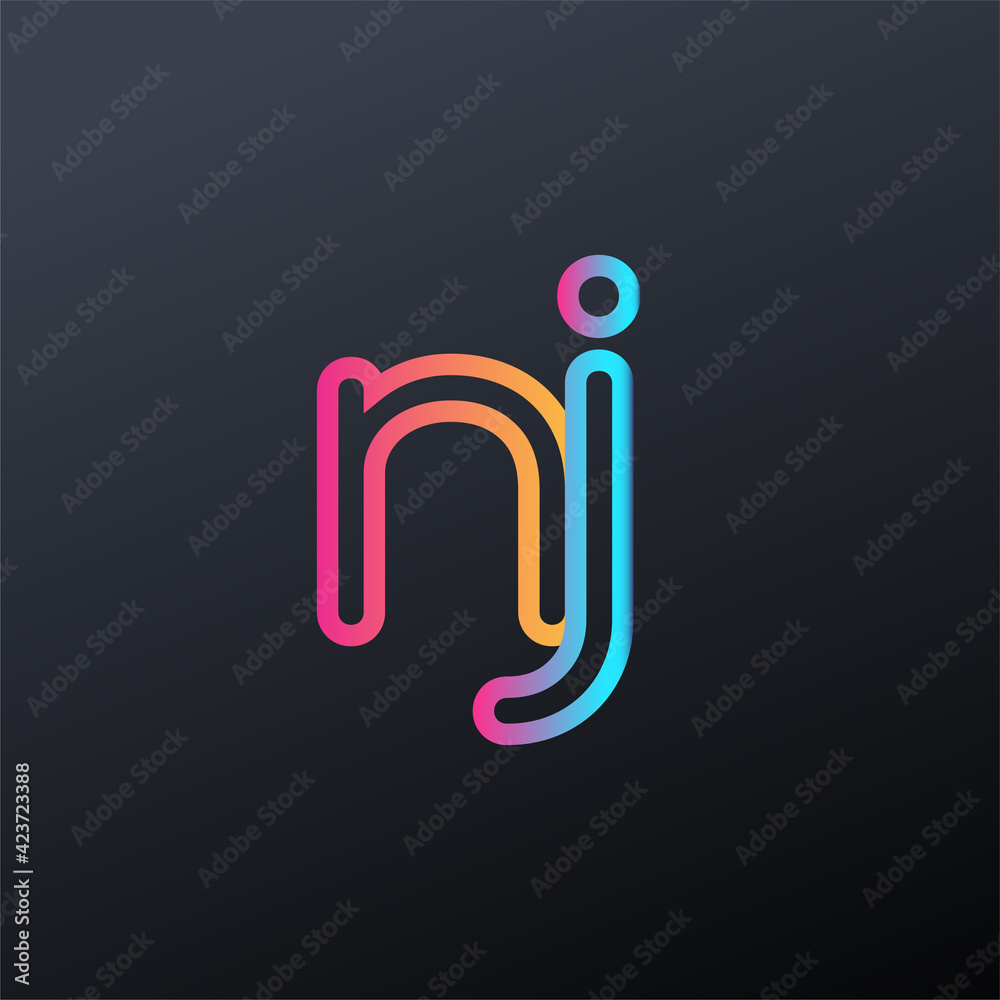 initial logo NJ lowercase letter, colorful blue, orange and pink ...
