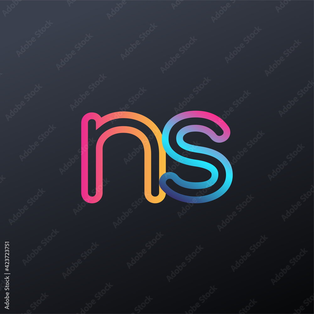 initial logo NS lowercase letter, colorful blue, orange and pink ...