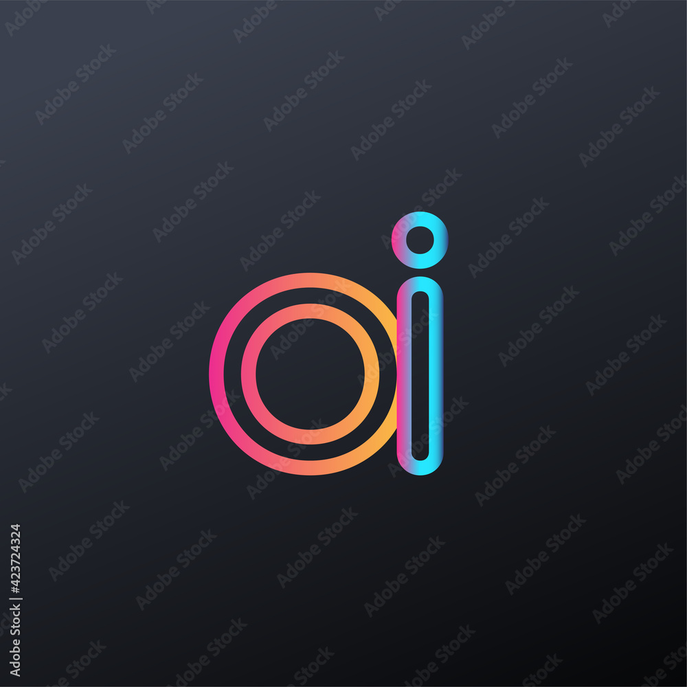 initial logo OI lowercase letter, colorful blue, orange and pink ...