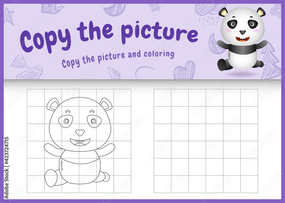 copy the picture kids game and coloring page with a cute panda ...