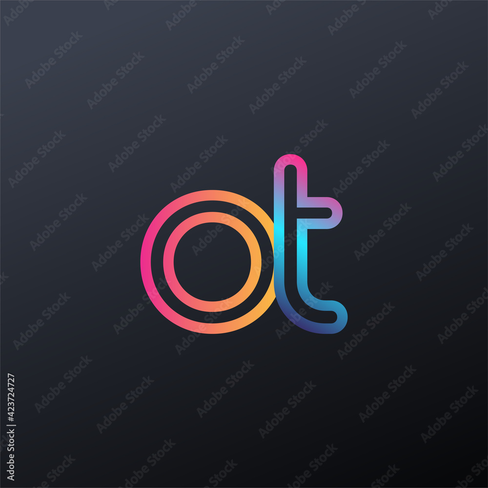 initial logo OT lowercase letter, colorful blue, orange and pink ...