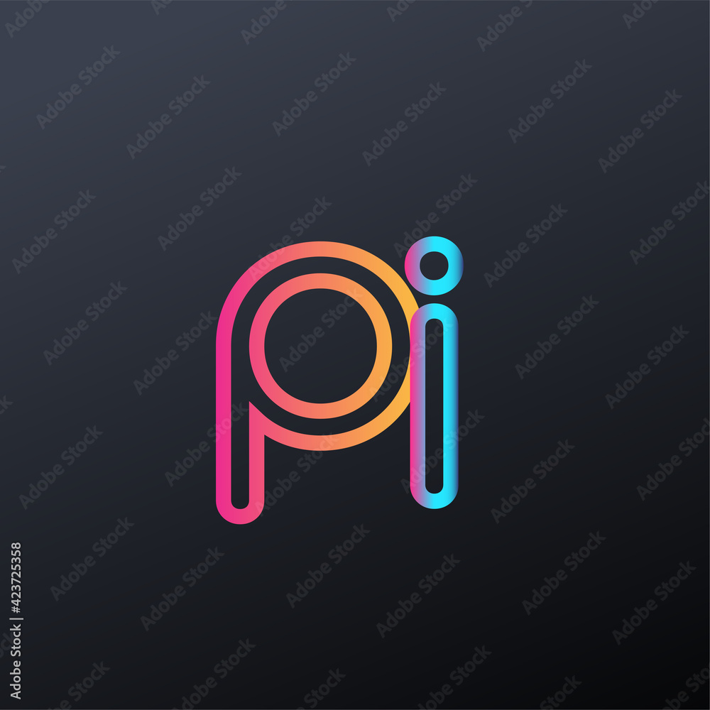 initial logo PI lowercase letter, colorful blue, orange and pink ...