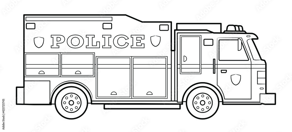 American police truck illustration - simple line art contour of vehicle ...
