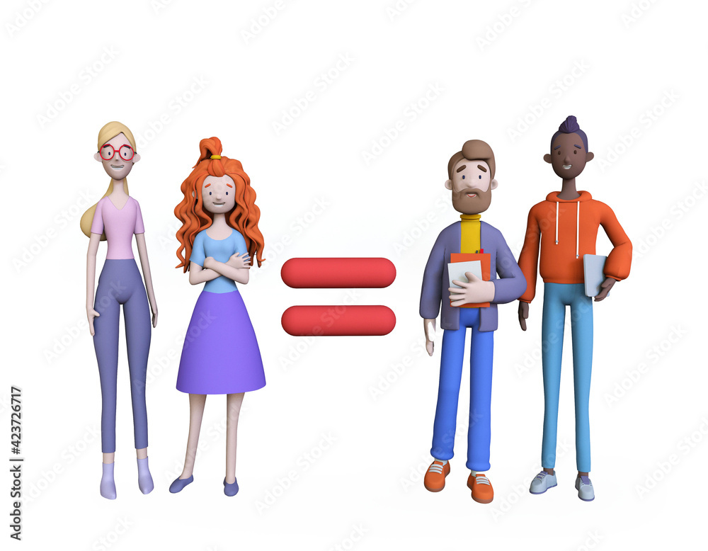 Men and Women and between them equal symbol trendy 3d illustration ...