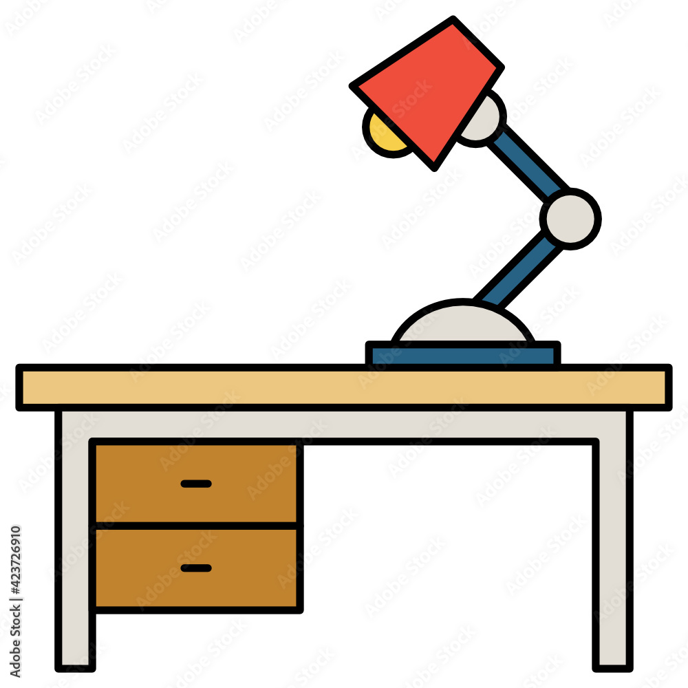 Living Room Study Table with Lamp Concept, Wooden Desk with Drawer ...