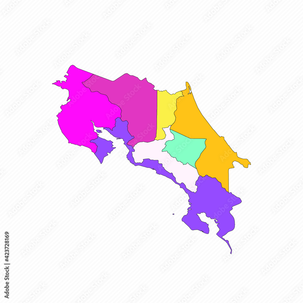 Costa Rica Detailed Map With States Stock Vector | Adobe Stock