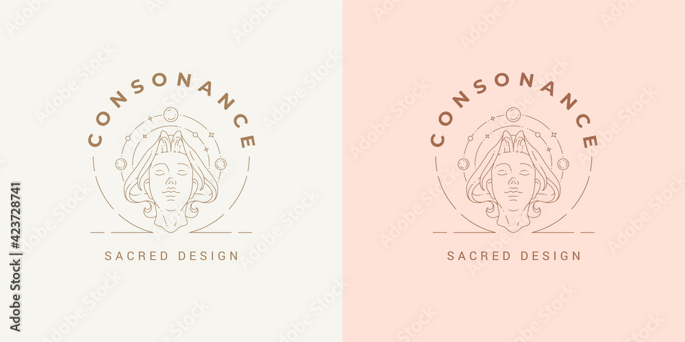 Beauty magic female portrait logo emblem design template vector ...