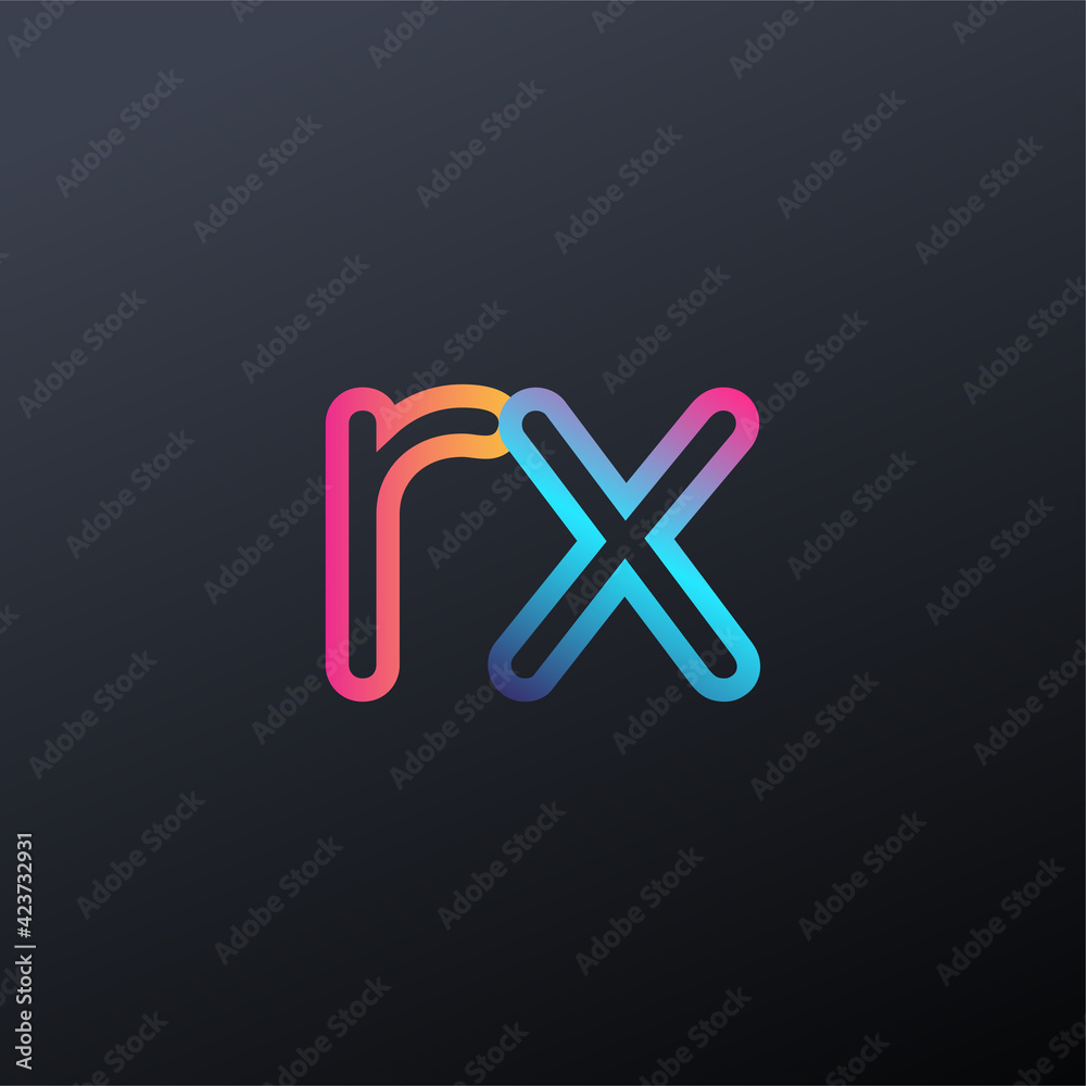 initial logo RX lowercase letter, colorful blue, orange and pink ...