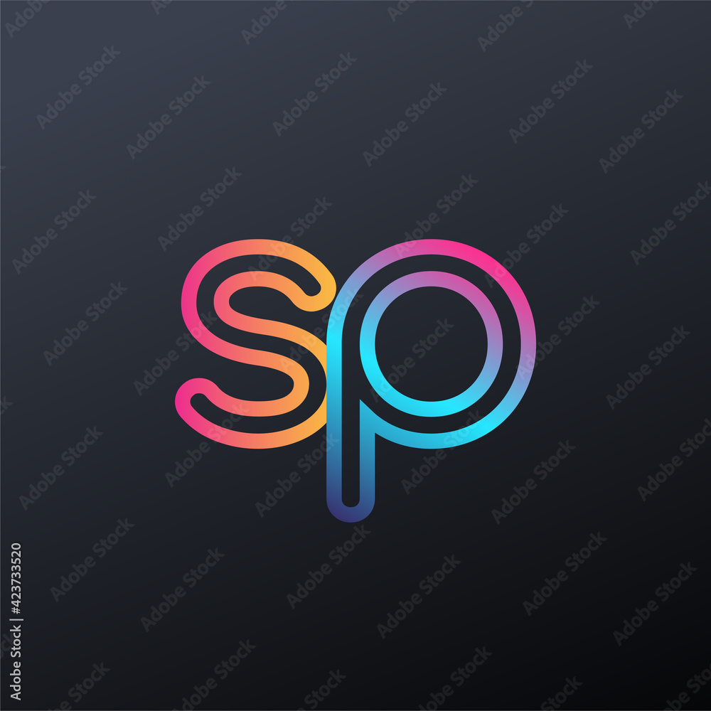 initial logo SP lowercase letter, colorful blue, orange and pink ...